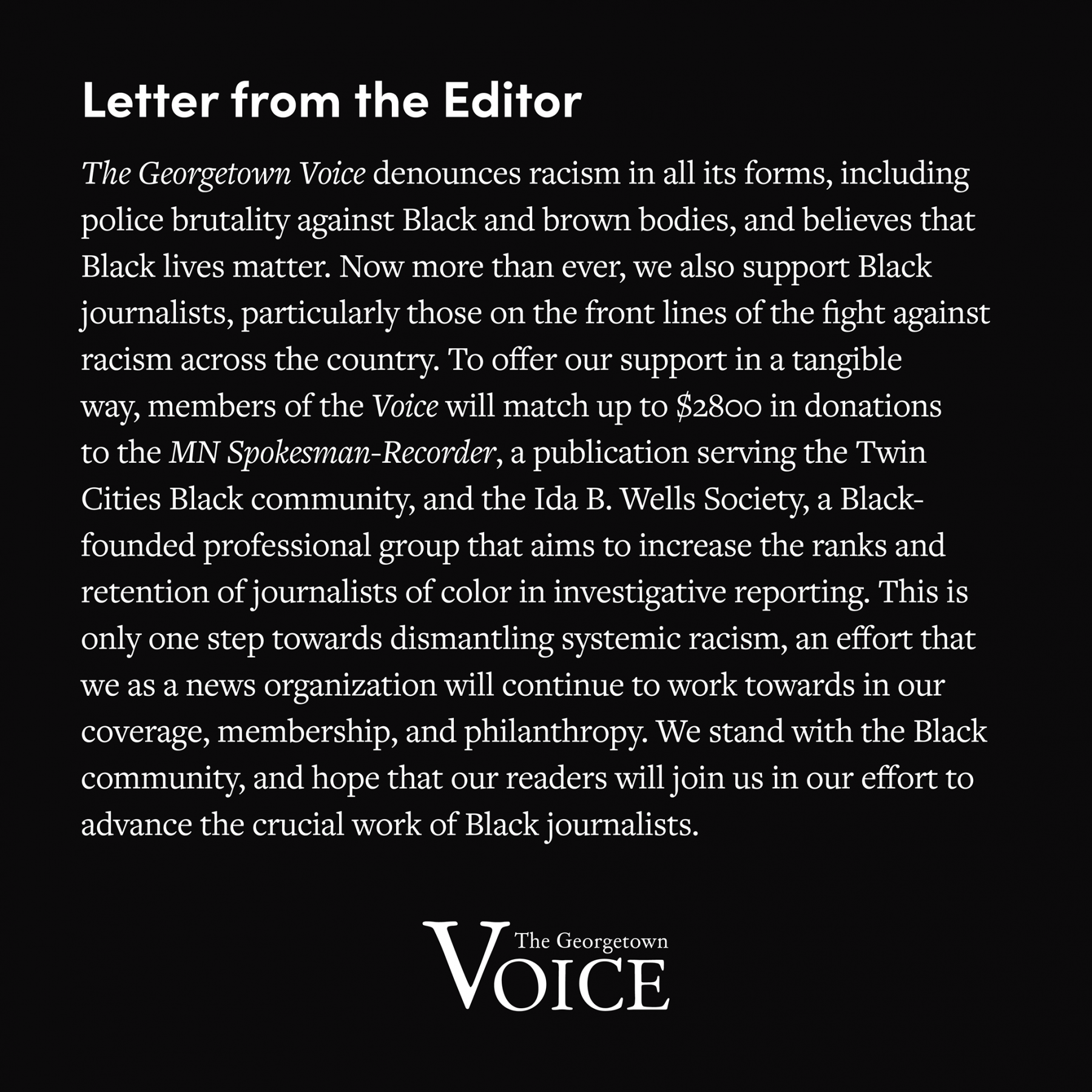 Voice Letter - The Georgetown Voice